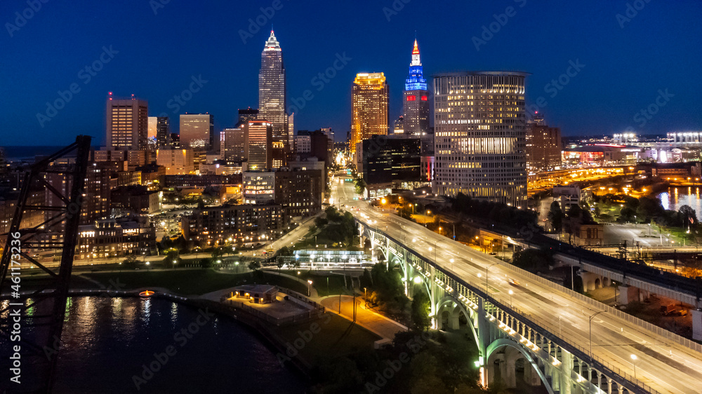 Downtown Cleveland Skyline at Night Stock Photo | Adobe Stock