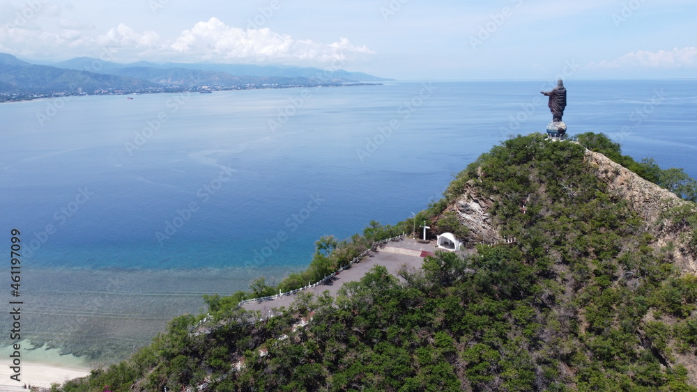 Aerial view of Timorese landmark of Cristo Rei, Jesus Christ, statue ...