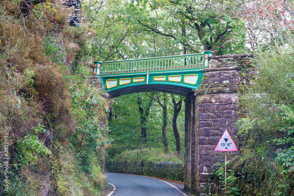 painted bridge on the Ffestiniog Railway narrow gauge railway in ...