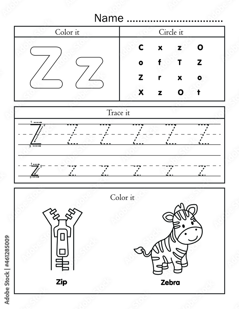 English alphabet letters tracing line printable worksheet with cute ...