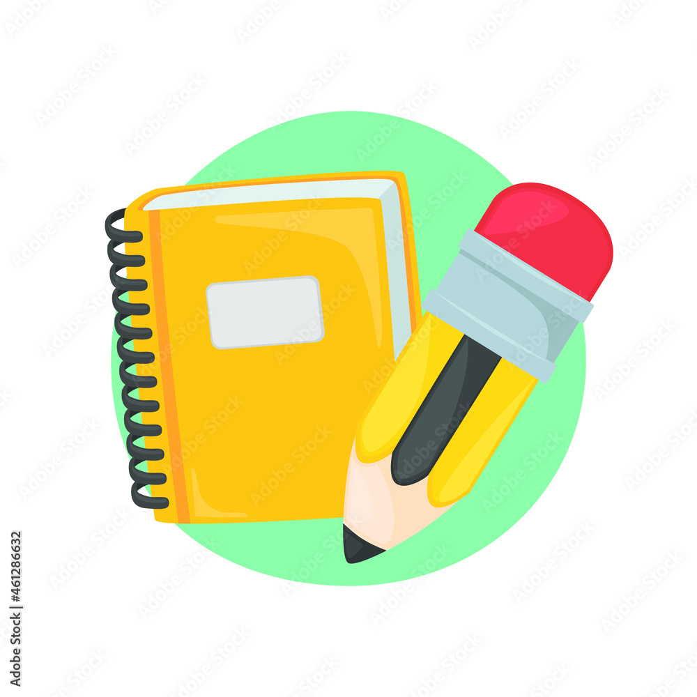 School Pencil Notebook Emoji Icon Illustration. Classroom Vector Symbol ...
