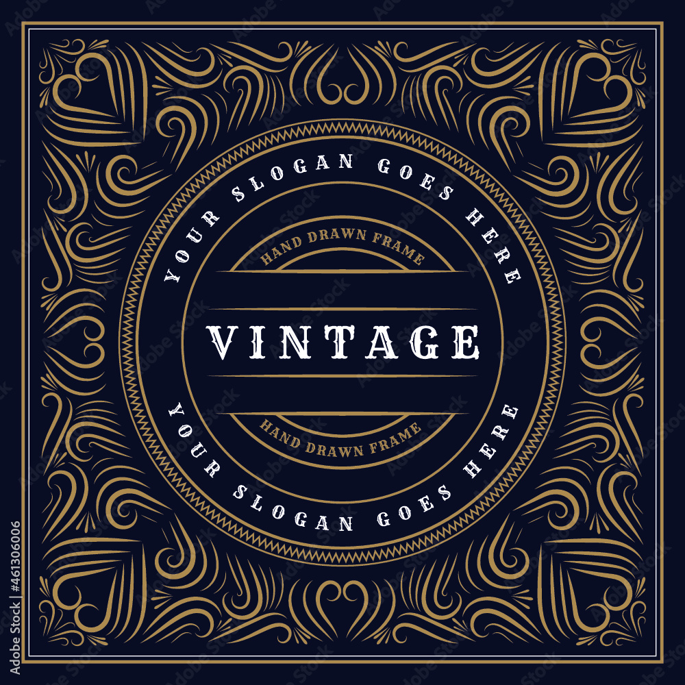 Whiskey Bourbon Vintage luxury antique logo border frame western ...