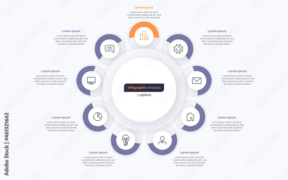 Nine option circle infographic design template. Vector illustration ...