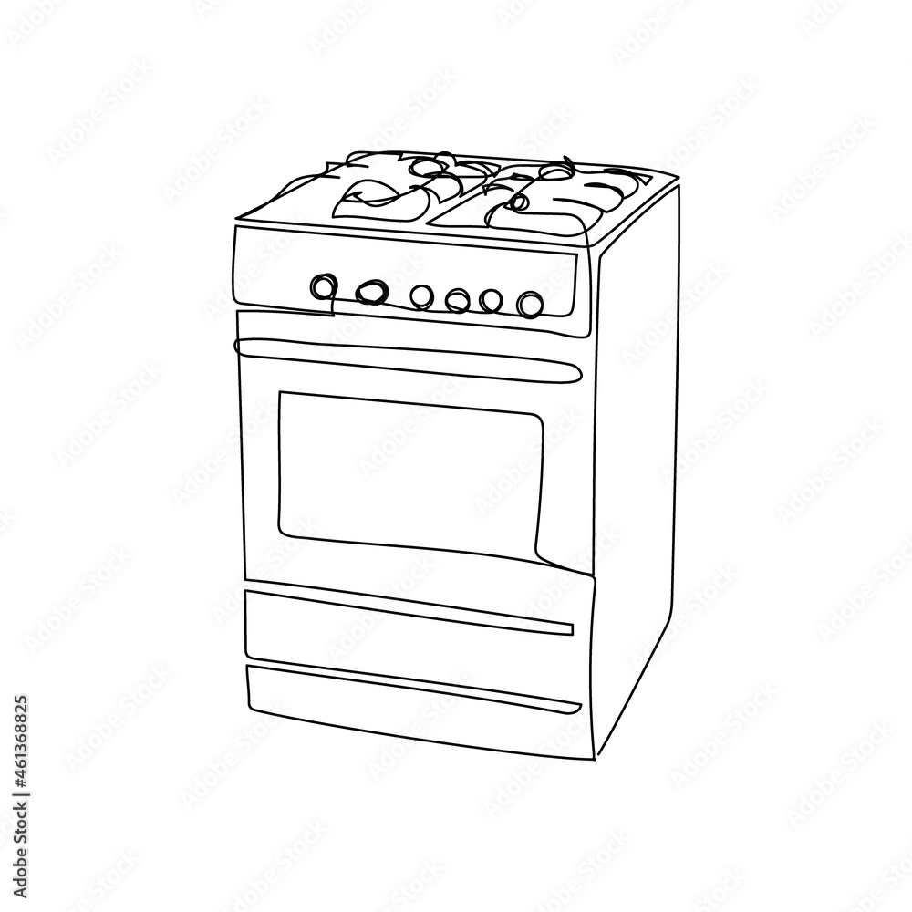 Gas range cooker continuous line drawing. One line art of home ...
