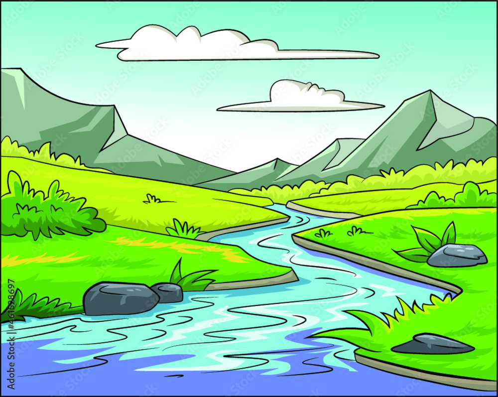 Cartoon vector illustration of a river valley scene Stock Vector ...