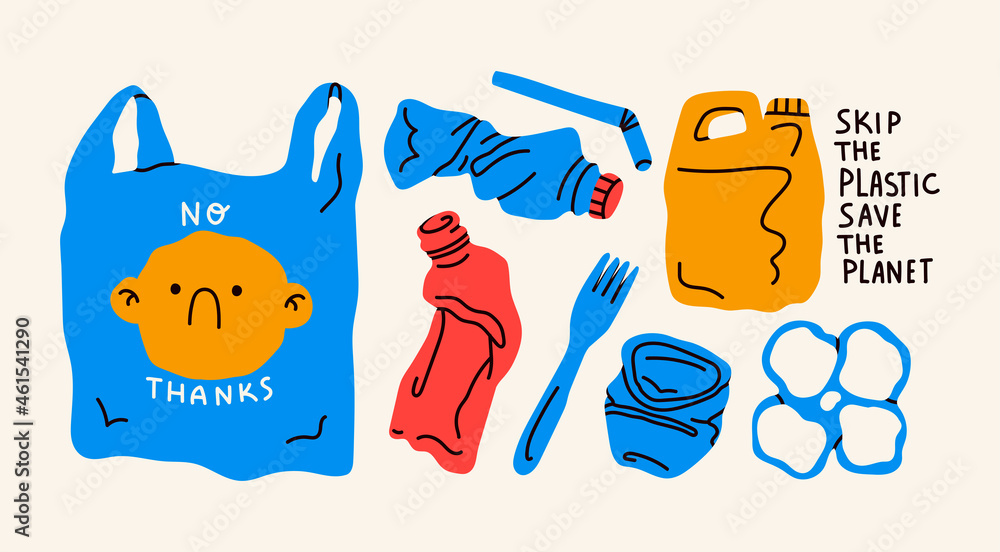 Various Plastic waste. Pollution problem, Recycling, zero waste concept ...