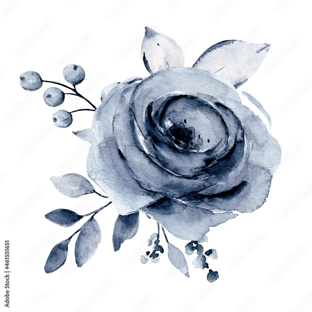 Navy blue flower watercolor, floral clip art. Rose perfectly for ...