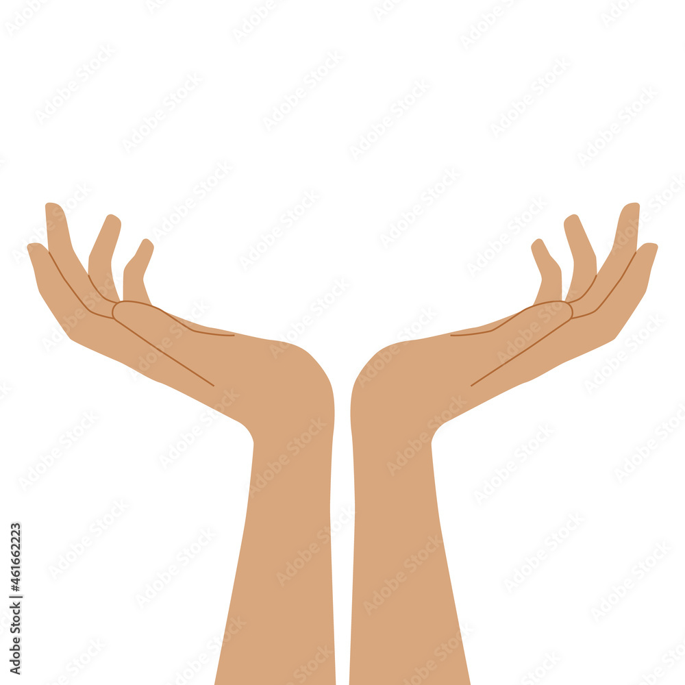 Two hands, palms up. Vector illustration, flat cartoon minimal design ...