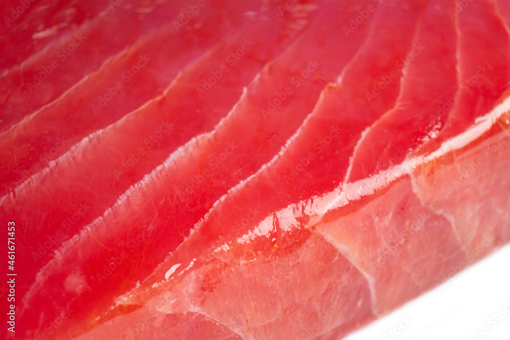 Macro shot yellow fin tuna steak background. Fresh rare tuna steak ...