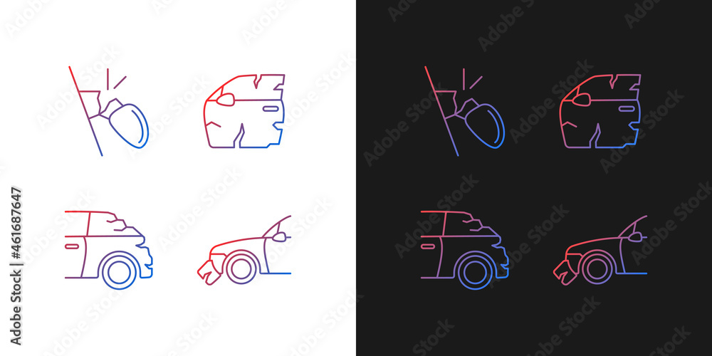 Vector de Stock Auto body damage gradient icons set for dark and light ...