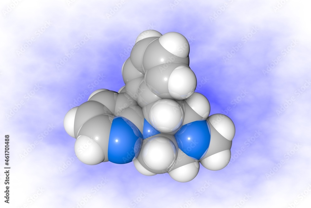 Space-filling molecular model of mirtazapine. Atoms are shown as ...