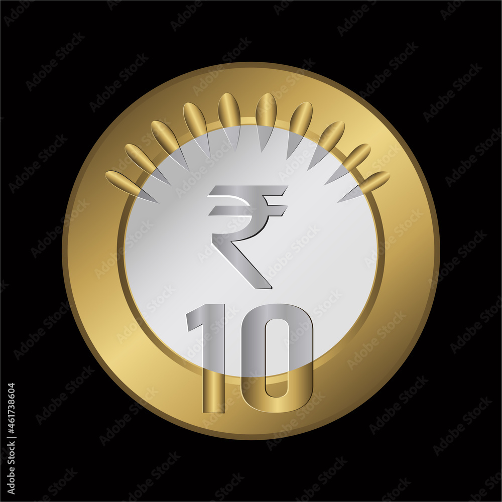 ten rupee icon, Indian rupee realistic vector illustration, Indian ...