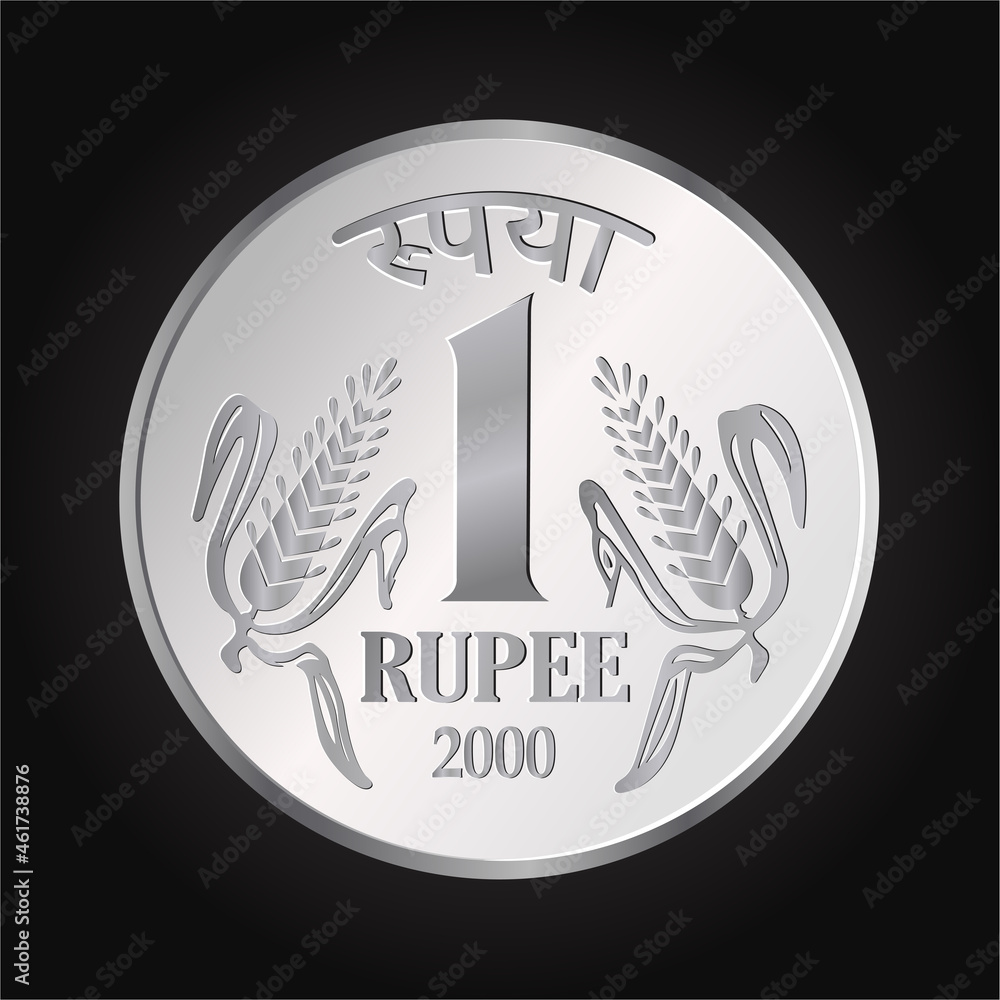 Indian one rupee coin. realistic vector icon isolated on red background ...
