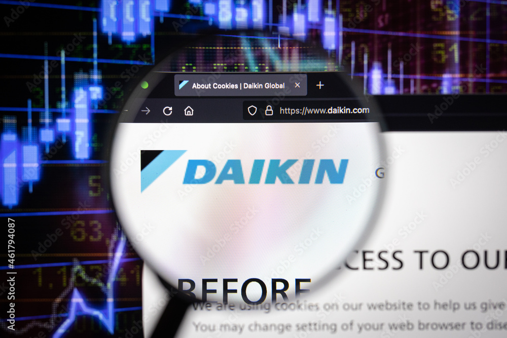 Daikin company logo on a website with blurry stock market developments ...