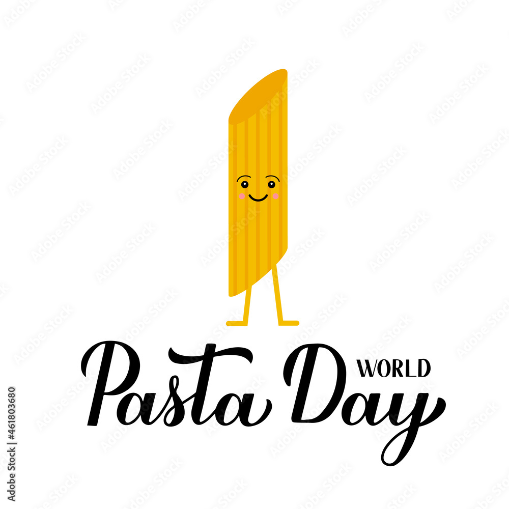 Pasta Day calligraphy hand lettering with cute macaroni. Vector ...