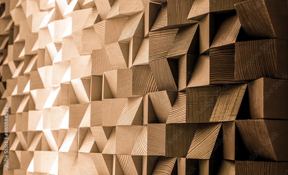Natural color wood block wall cubic texture background . Modern ...