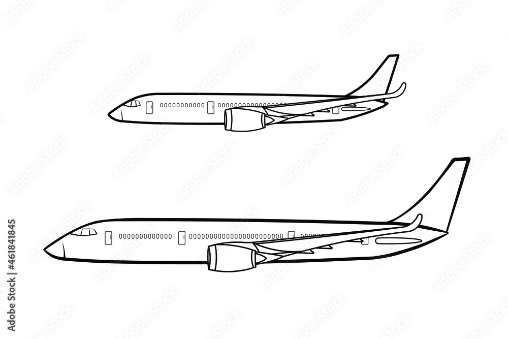 Line art vector of flying airplane - side view Stock Vector | Adobe Stock