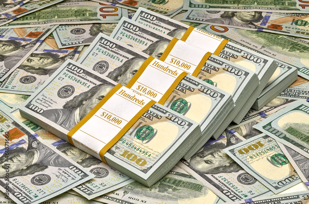 New design dollar bundles stack of bundles of 100 US dollars money ...