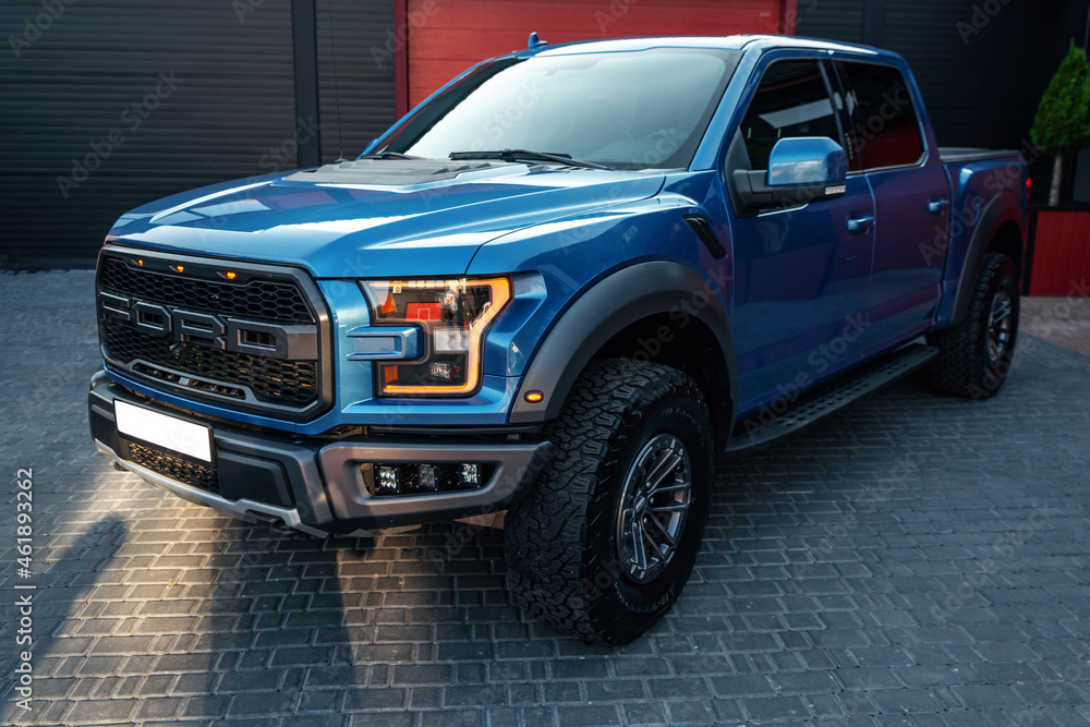 Ukraine, Odessa July 8 - 2021: Side view of Ford Raptor pick-up truck ...