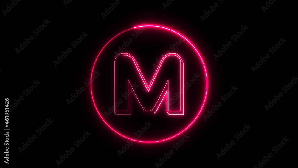 Neon font letter M uppercase appear in center and disappear after some ...