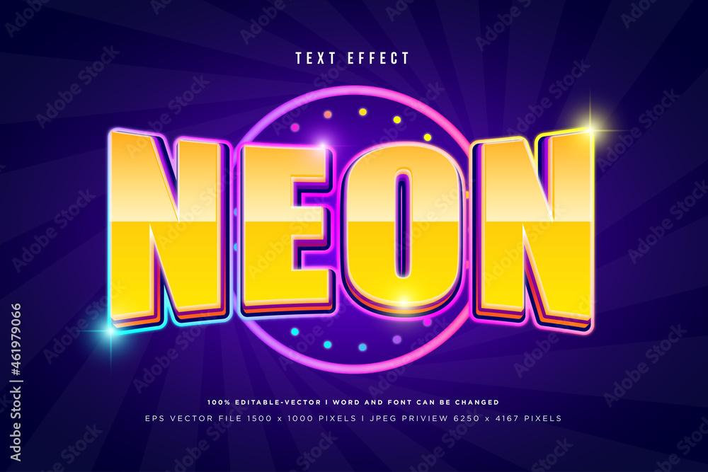 Neon 3d text effect on dark purple background Stock Vector | Adobe Stock