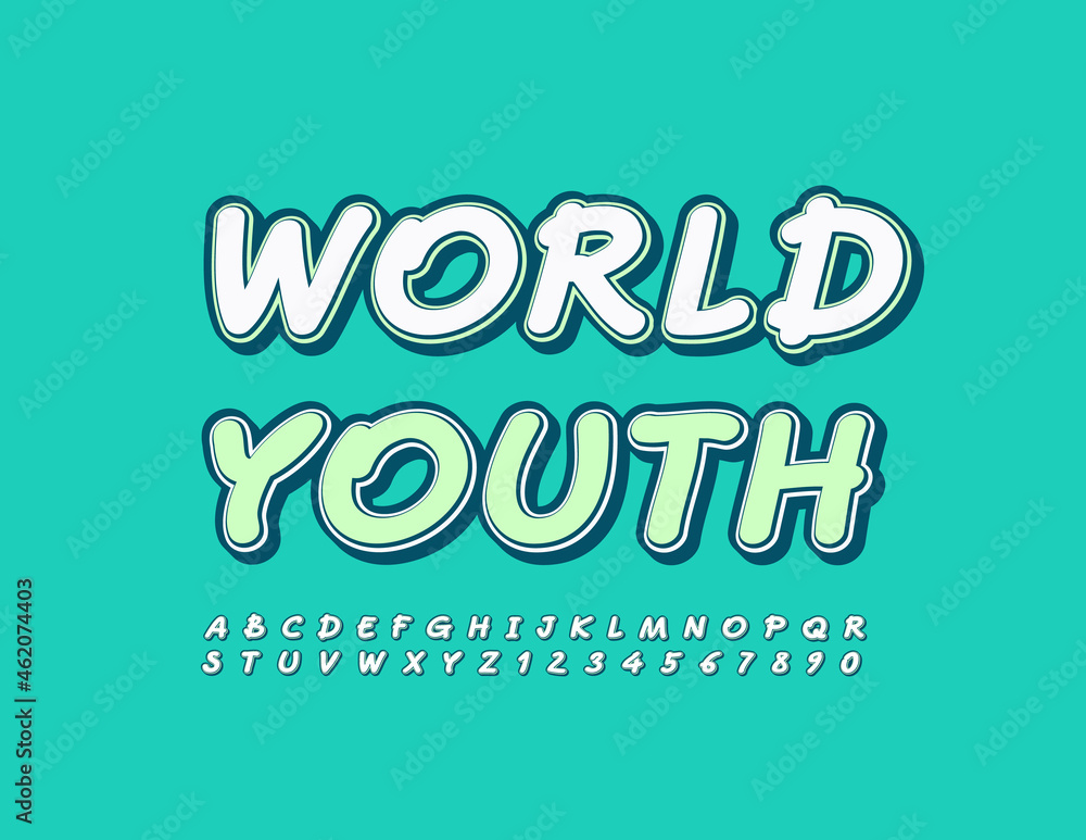 Vector stylish Emblem World Youth. Bright Modern Font. Handwritten ...