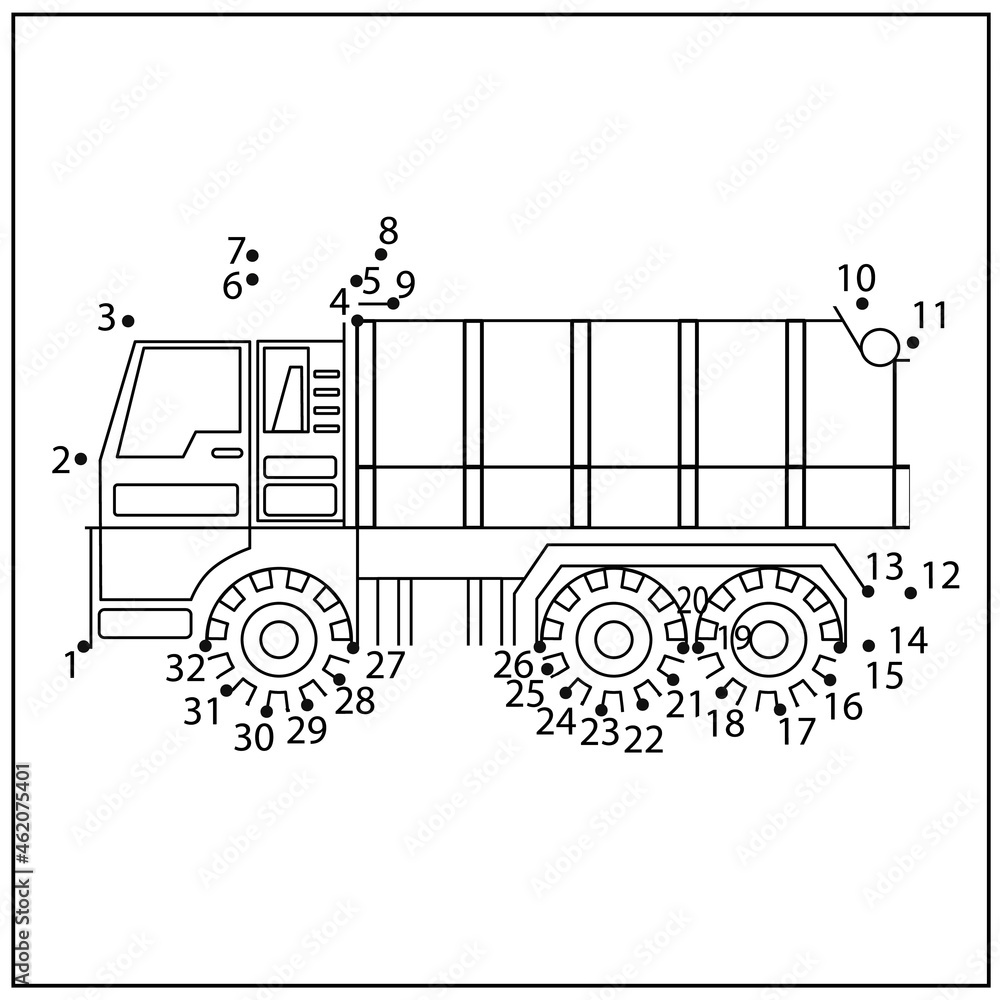 Kids game. Dot to dot drawing a truck. Connect drawing cartoon ...