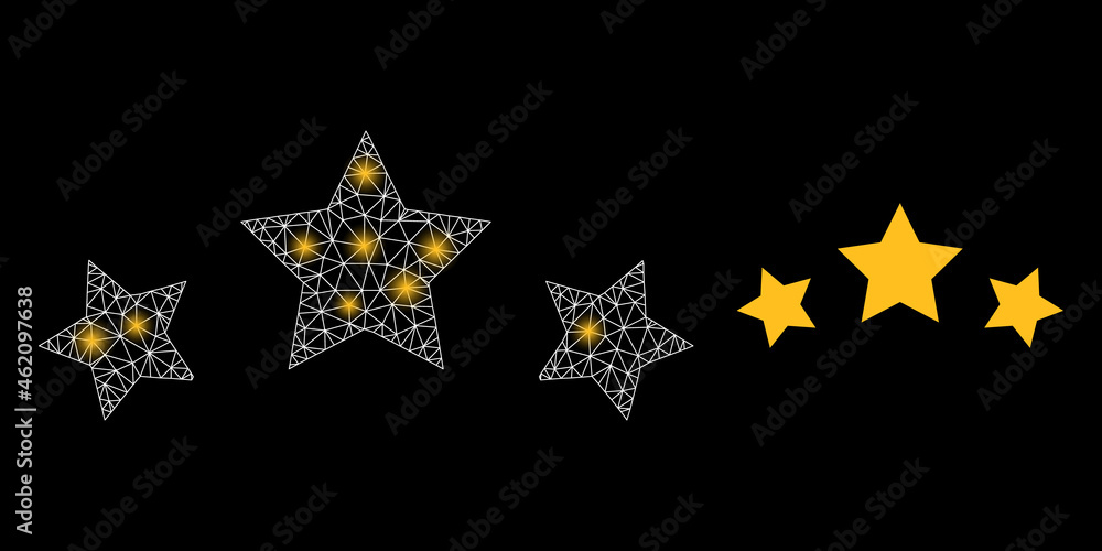 Bright mesh vector star rating with glare effect. White mesh, bright ...