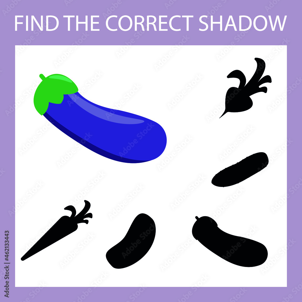 Find a shadow eggplant steam room. Match vegetable with correct shadow ...
