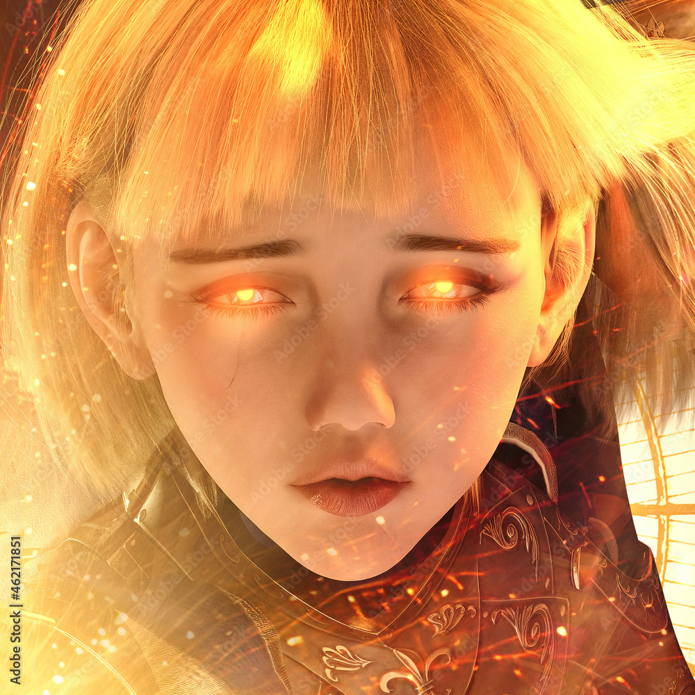 Portrait of a beautiful young sorceress girl, with a square hairstyle ...