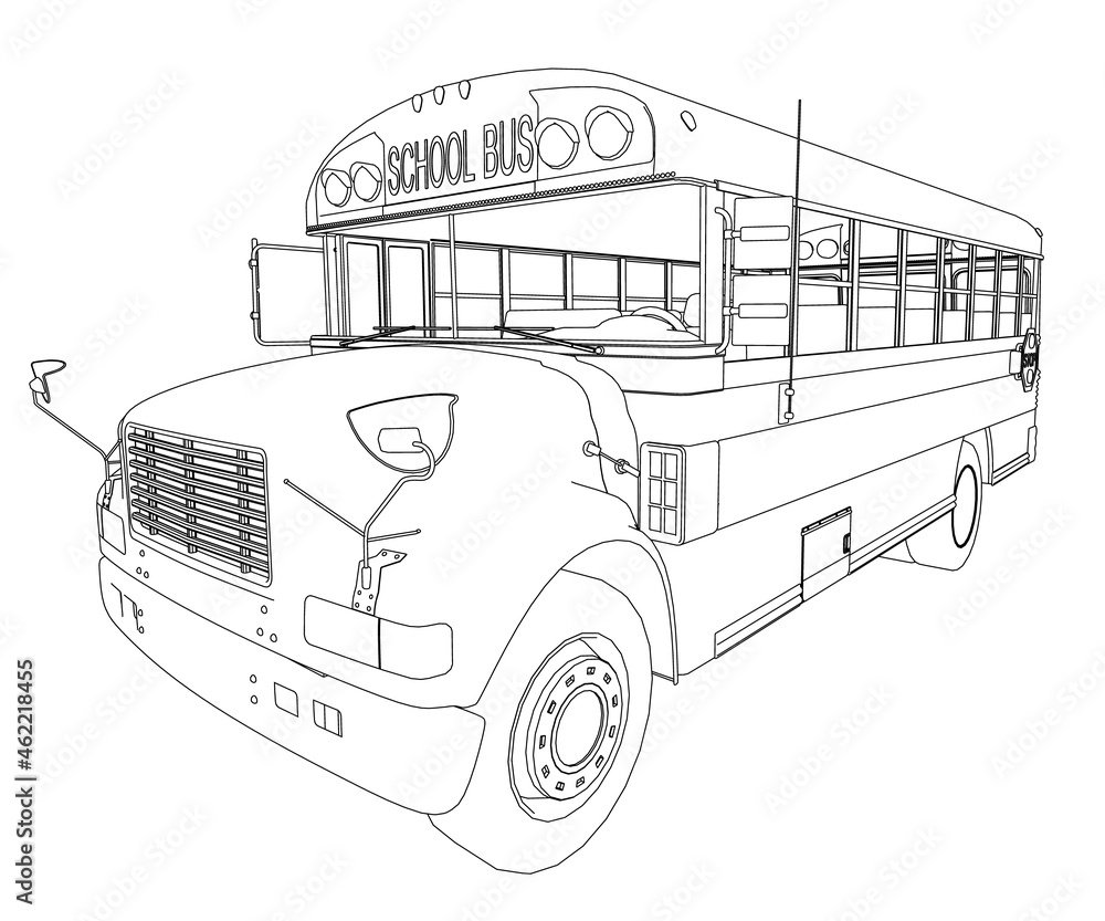 School bus outline from black lines isolated on white background ...