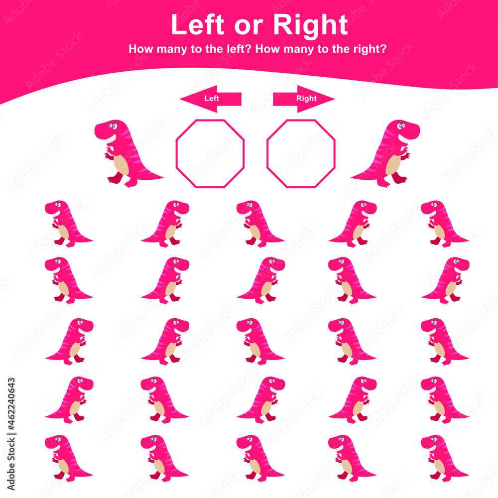 Left or Right Dinosaur Game for Children. Cute dinosaur math worksheet ...