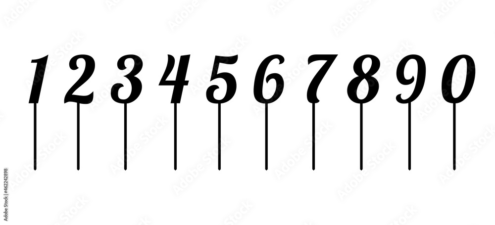 Number cake topper set black template. Clipart image isolated on white ...