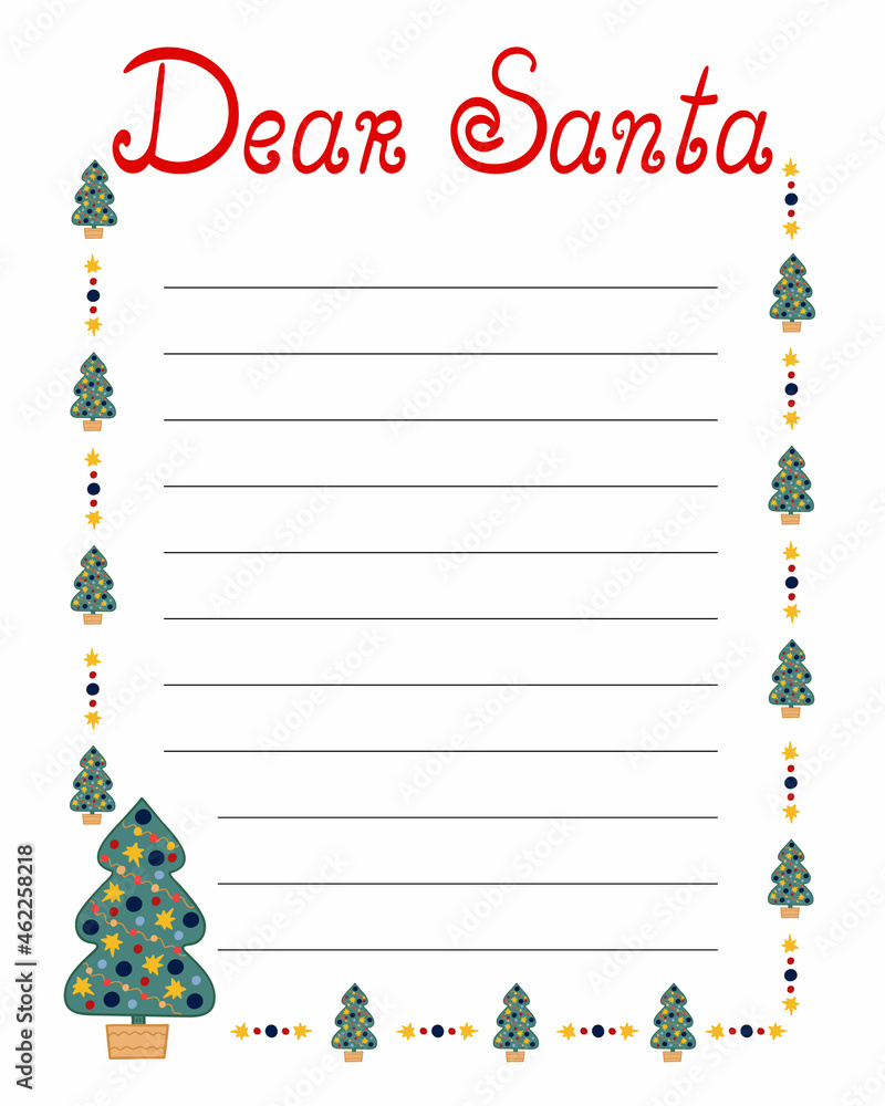 Letter to Santa Claus template vector illustration, Christmas wish list ...