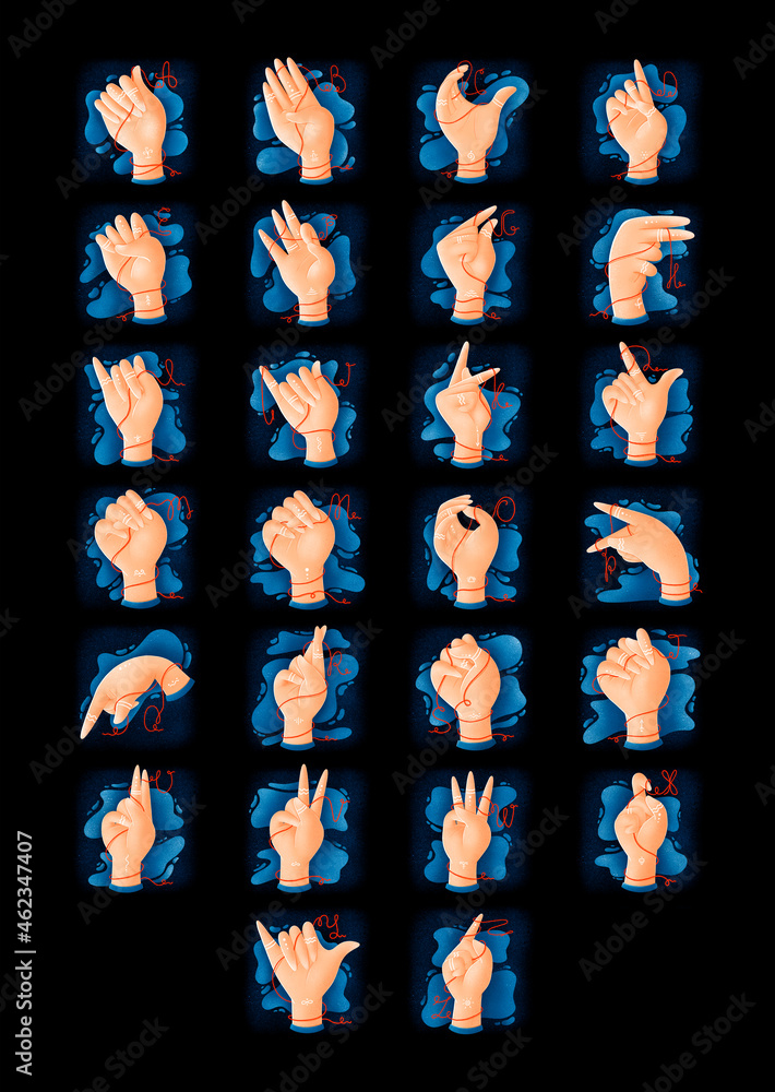Sign language english alphabet poster Stock Illustration | Adobe Stock