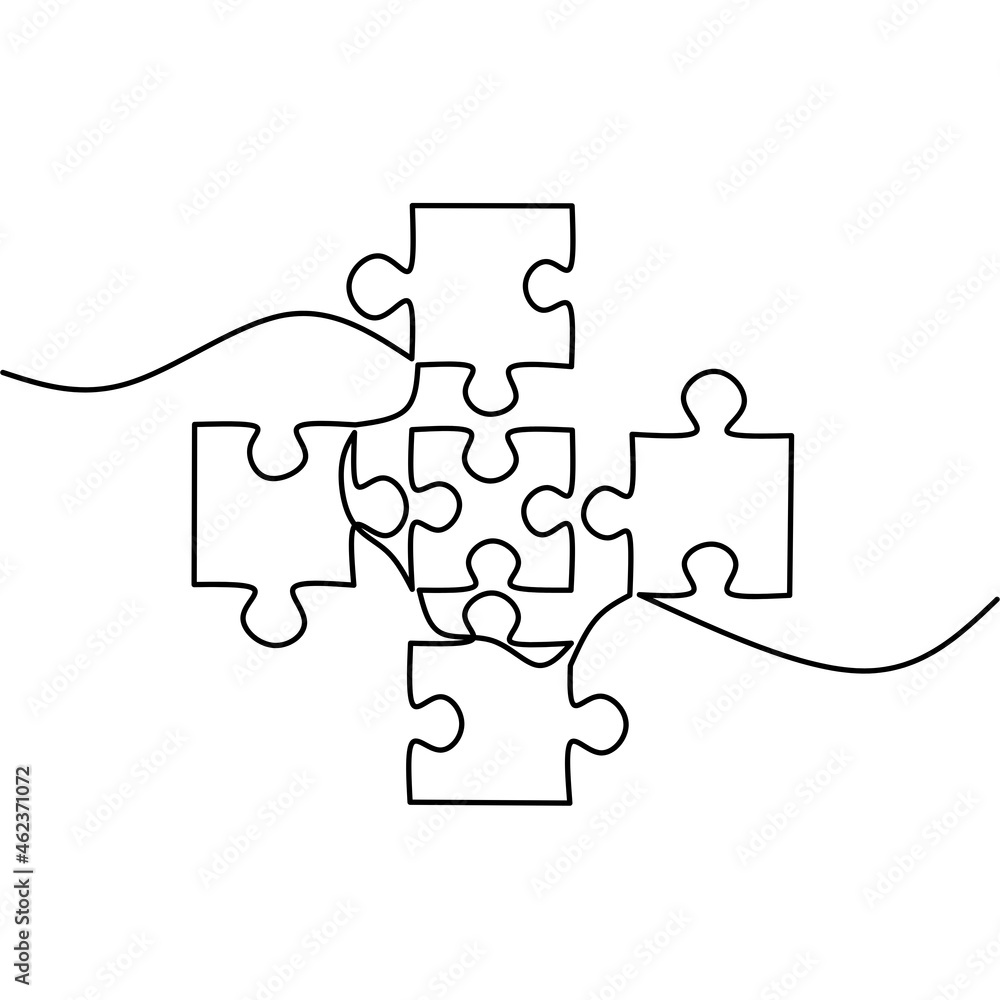 Continuous line drawing of puzzle, pieces problem solving business ...