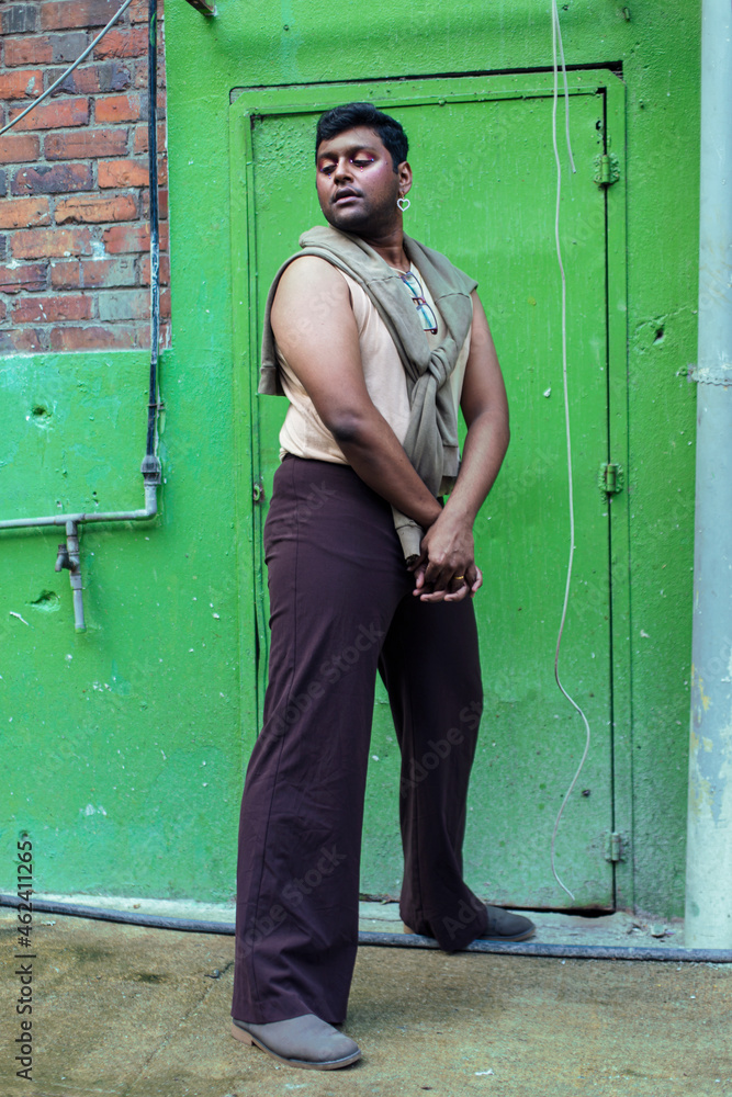portrait of dark skinned Indian man in Malaysia, with theatrical facial ...
