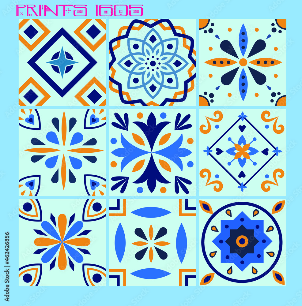 Pattern vector tiles traditional textures ornamental ceramics Spanish ...