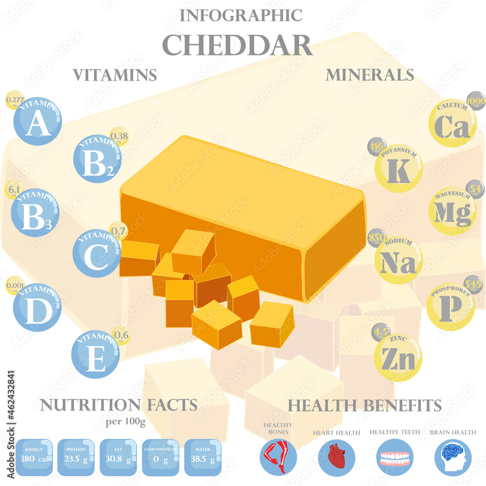 Cheddar nutrition facts and health benefits infographic Stock Vector ...