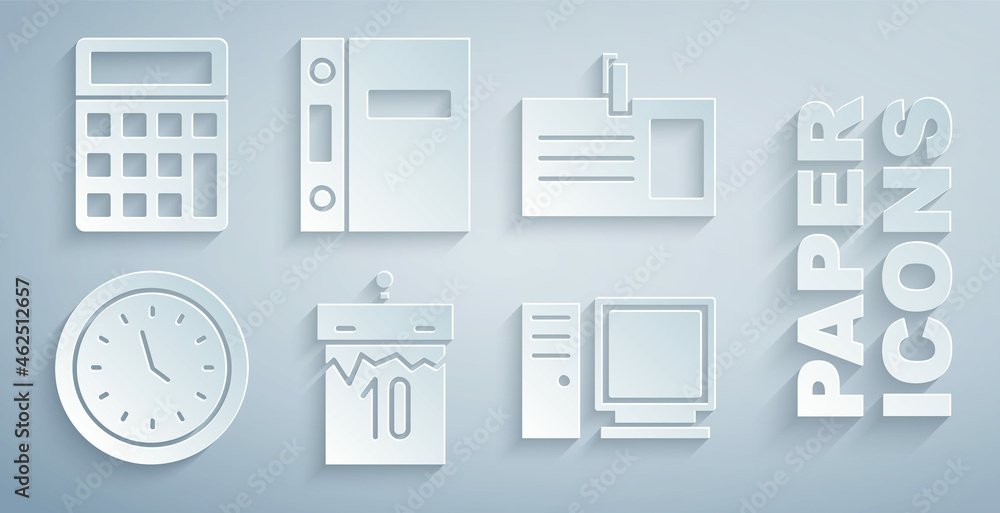 Set Calendar, Identification badge, Clock, Computer monitor, Office ...