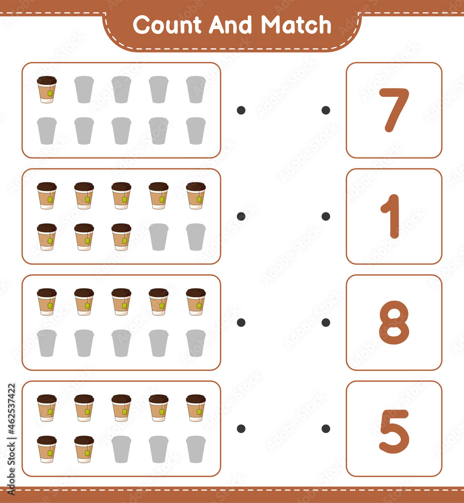 Count and match, count the number of Tea Cup and match with the right ...