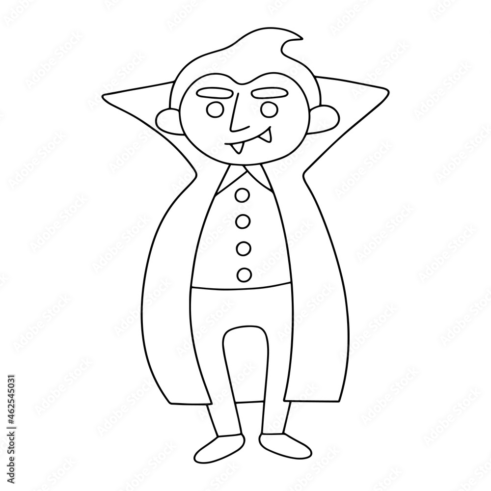 Cute cartoon vampire coloring page for Halloween vector illustration ...