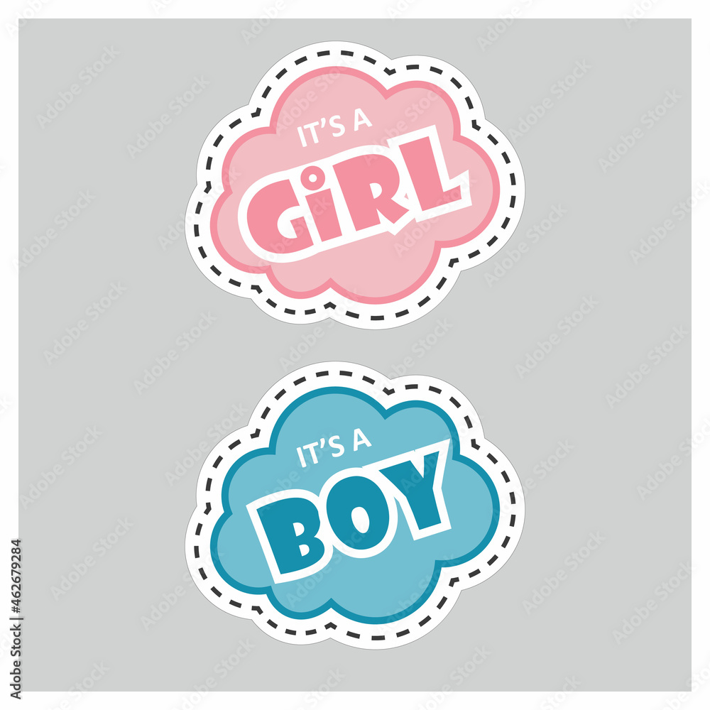 Gender reveal sticker: It's a Girl and It's a Boy. Vector template for ...