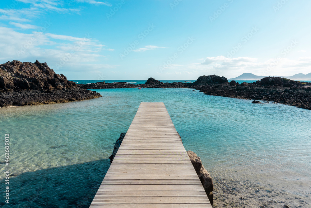 Spain, Canaray Islands, Fuerteventura, jetty at the sea Stock Photo ...