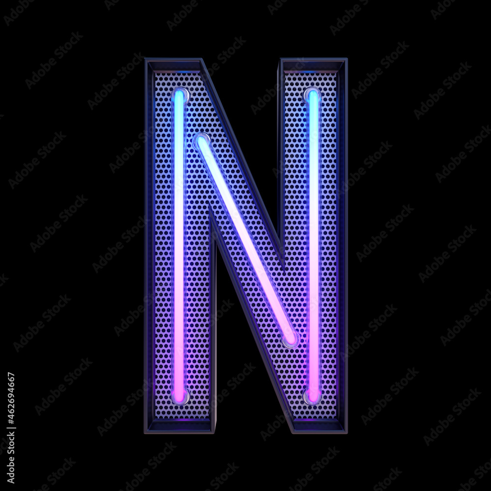 Neon retro Light Alphabet letter N isolated on a black background with ...