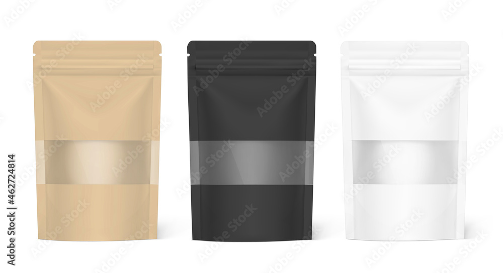 Pouch bag mockups with ziplock and transparent window mockup isolated ...