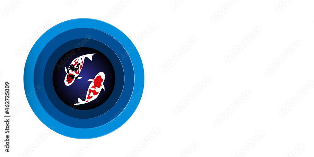 Japanese koi fish carp swimming in pond papercut style. 3d depth ...