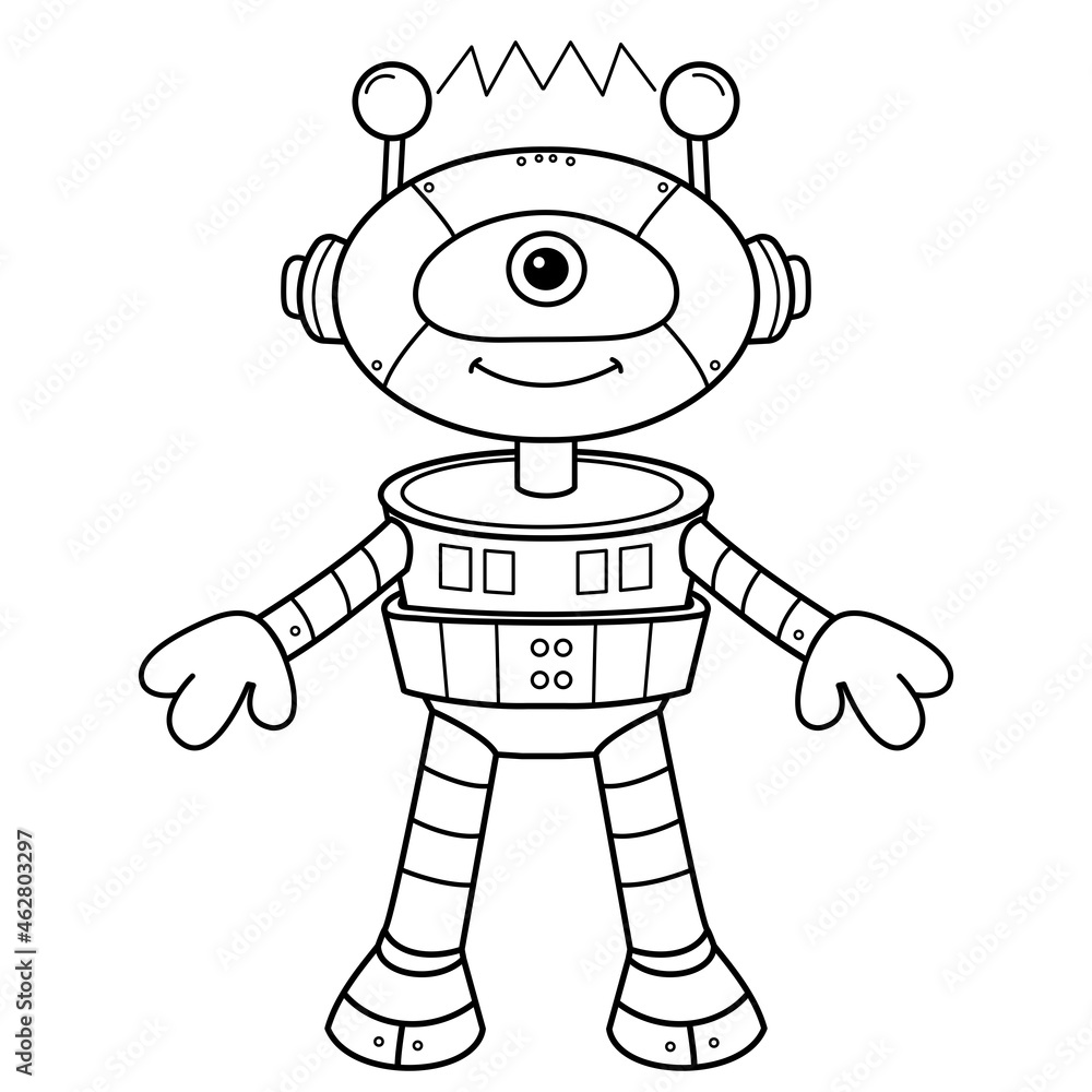 Coloring Page Outline Of cartoon robot for children. Vector. Coloring ...