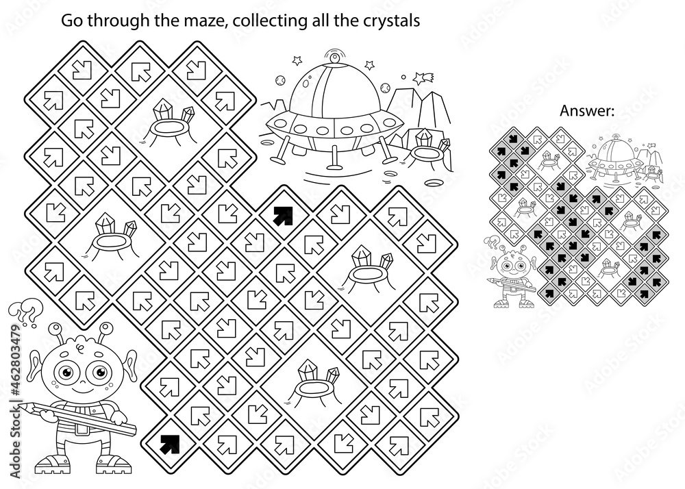 Maze or Labyrinth Game. Puzzle. Coloring Page Outline Of cartoon alien ...