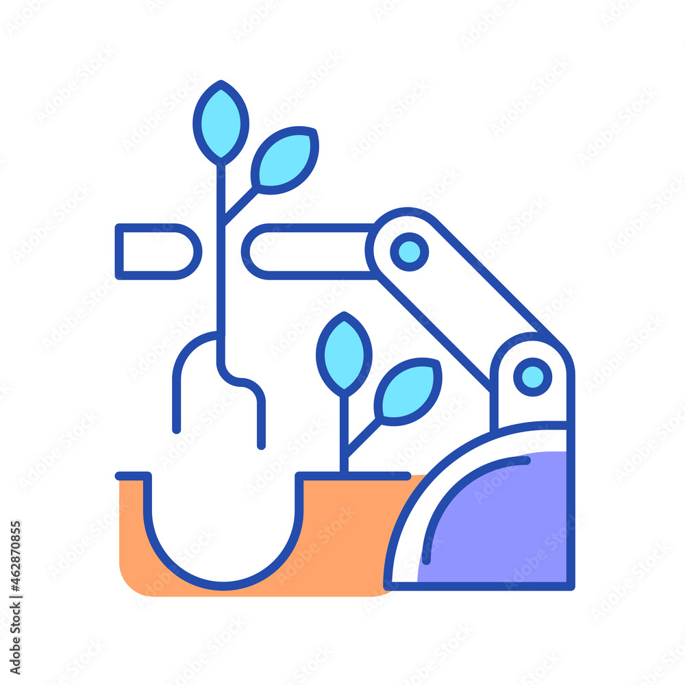 Robots for planting RGB color icon. Improve agricultural production ...